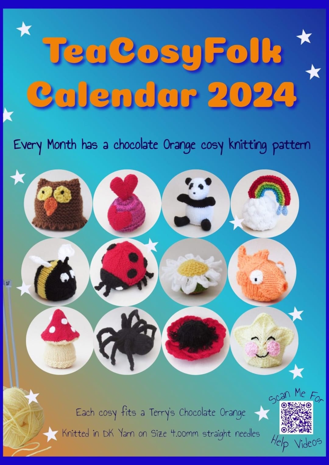 Teacosyfolk Knitting Pattern Calendar 2024 - 12 Knitting Patterns in a ...