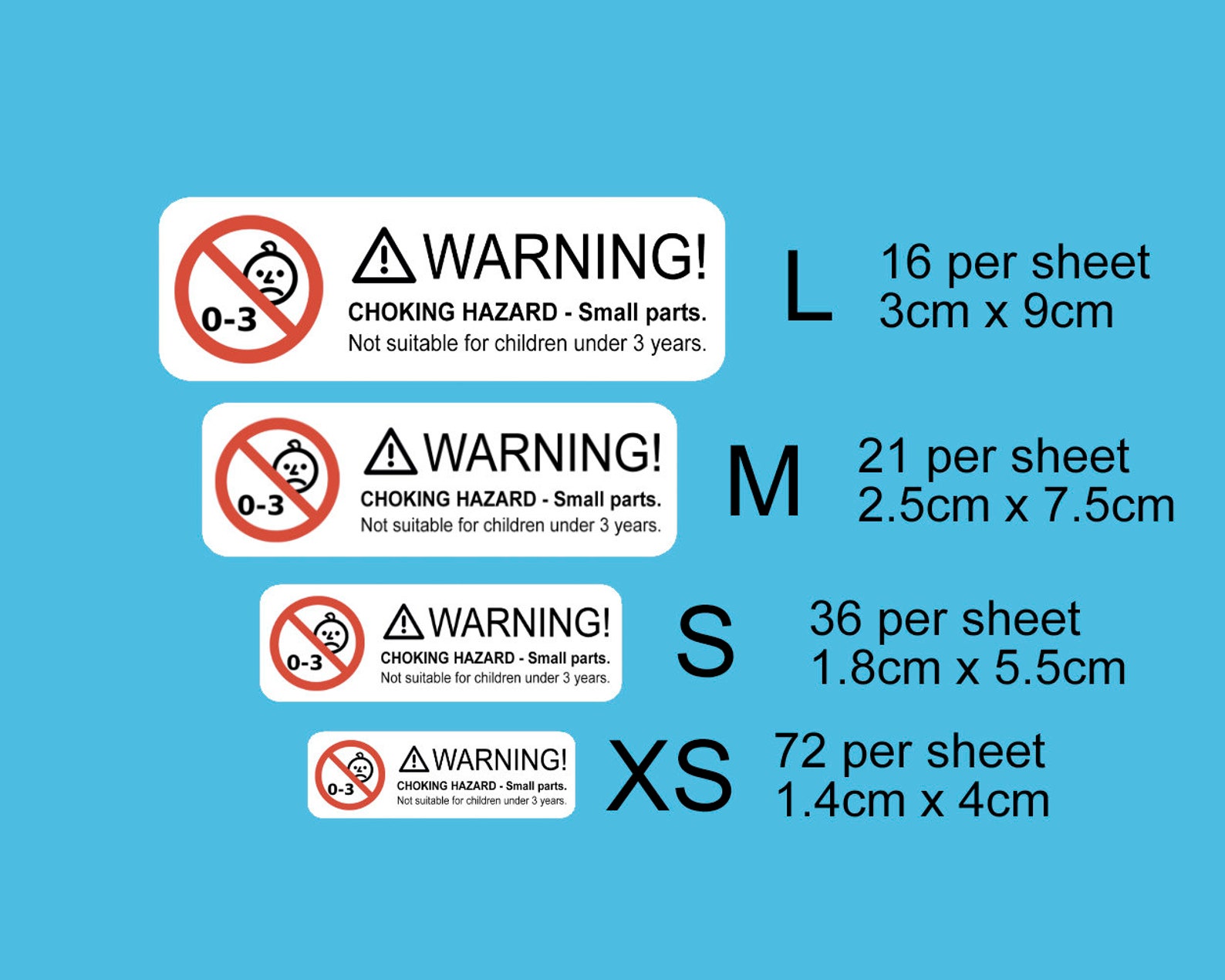 Small Parts Warning Stickers - Not Suitable for Children Under Three ...
