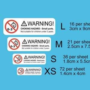 Small Parts Warning Stickers - Not Suitable for Children Under Three ...