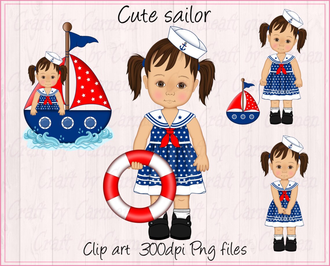 Sailor Girl Clip Art Boat Baby Girl Cute Sailor Ahoy - Etsy