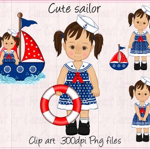 Sailor Girl Clip Art Boat Baby Girl Cute Sailor Ahoy - Etsy