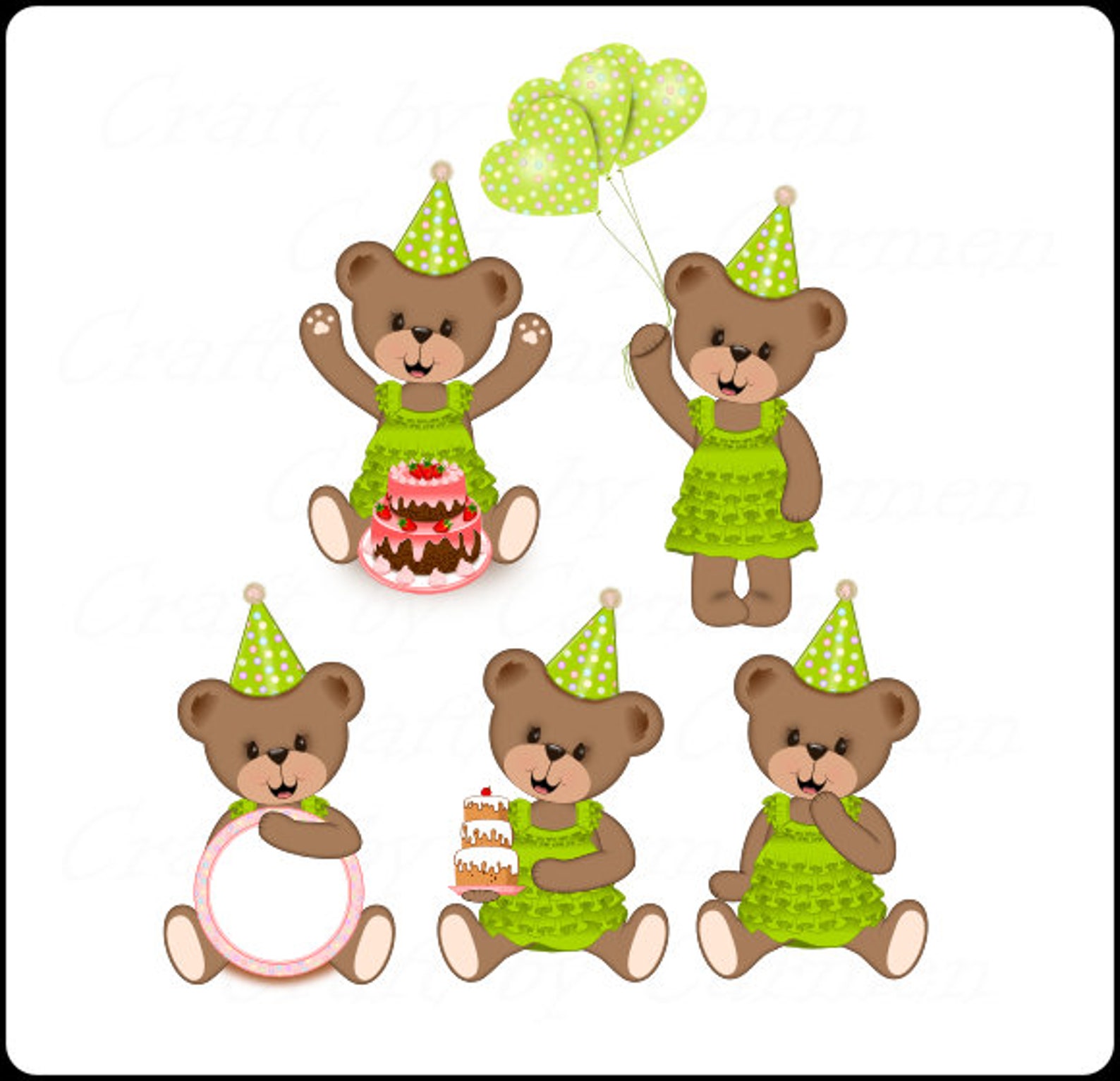 Birthday teddy bear clip art cute baby bearsdigital art | Etsy