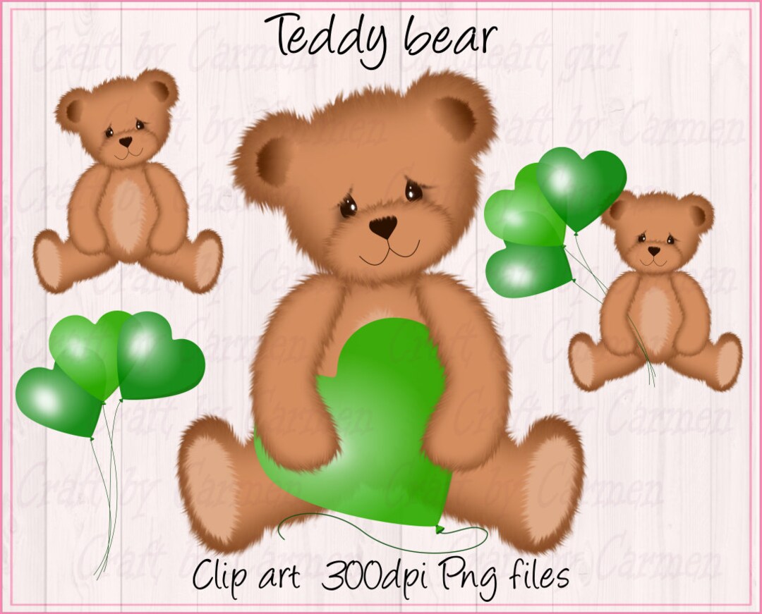 Sublimation Teddy Bear Clip Art, Cute Teddy Bear With Balloons Baby ...