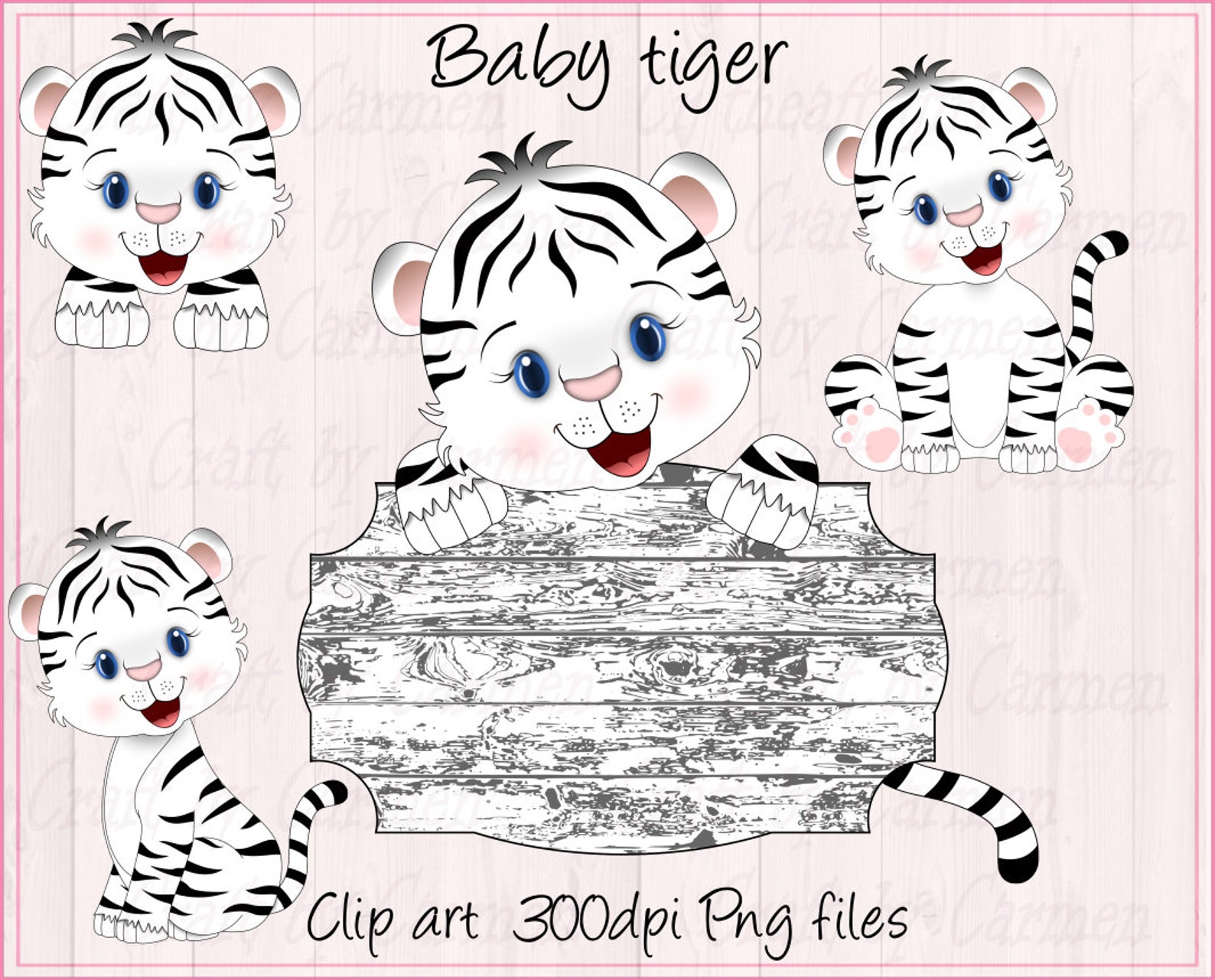 White Tiger Clip Art Cute Tiger Zoo Jungle Safari - Etsy