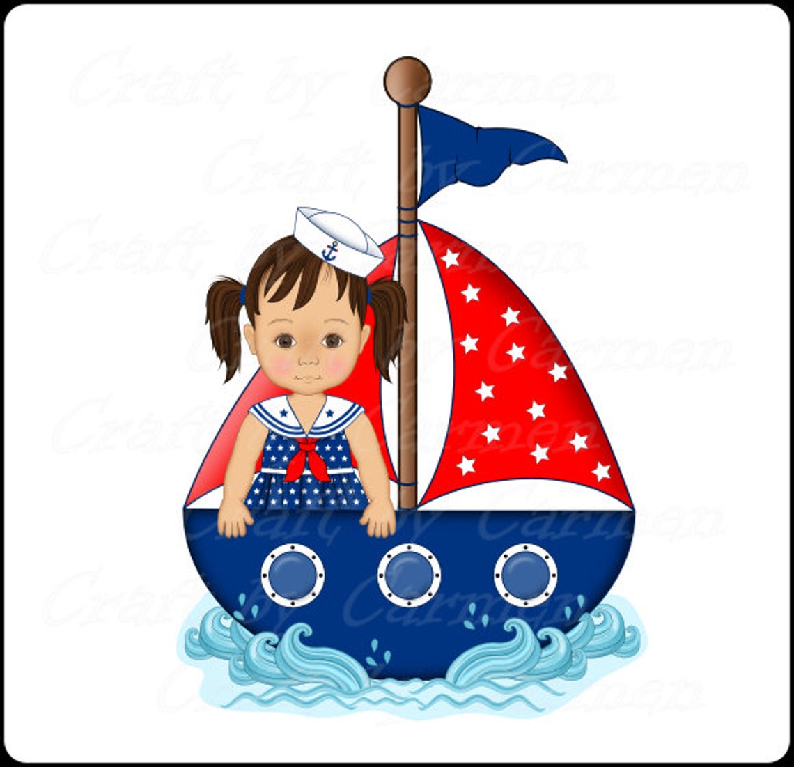 Sailor Girl Clip Art Boat Baby Girl Cute Sailor Ahoy - Etsy