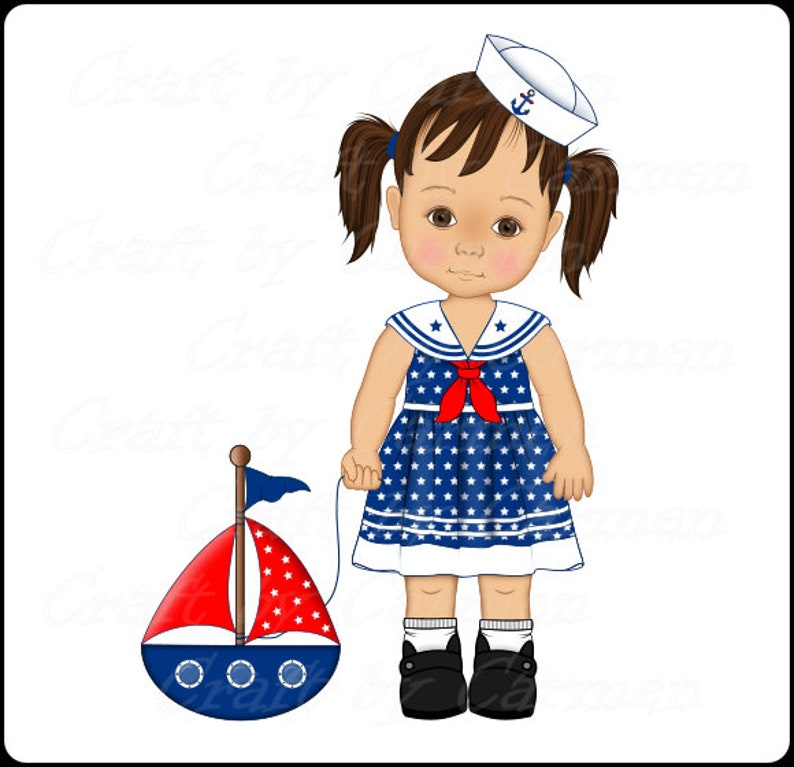 Sailor Girl Clip Art Boat Baby Girl Cute Sailor Ahoy - Etsy