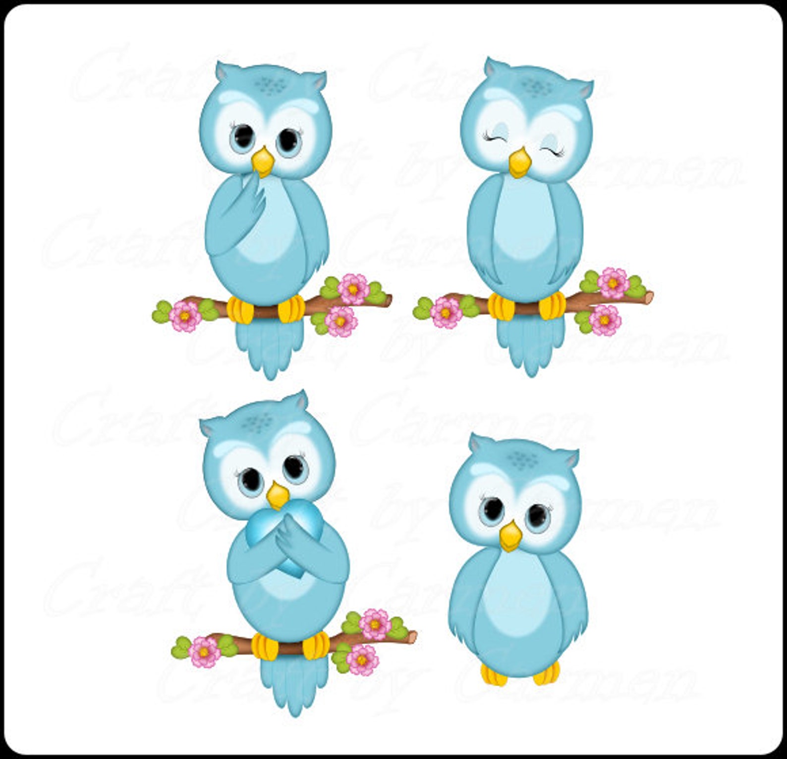 Owls Clip Art Cute Owls Clipart Scrapbook Digital Art | Etsy