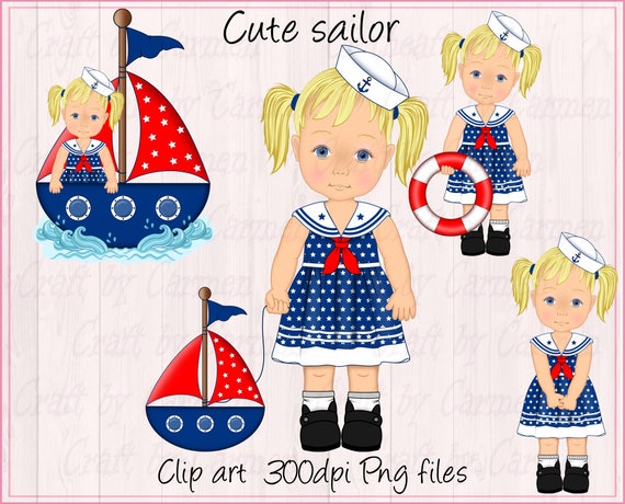 Sailor Girl Clip Art Boat Baby Girl Cute Sailor Ahoy | Etsy