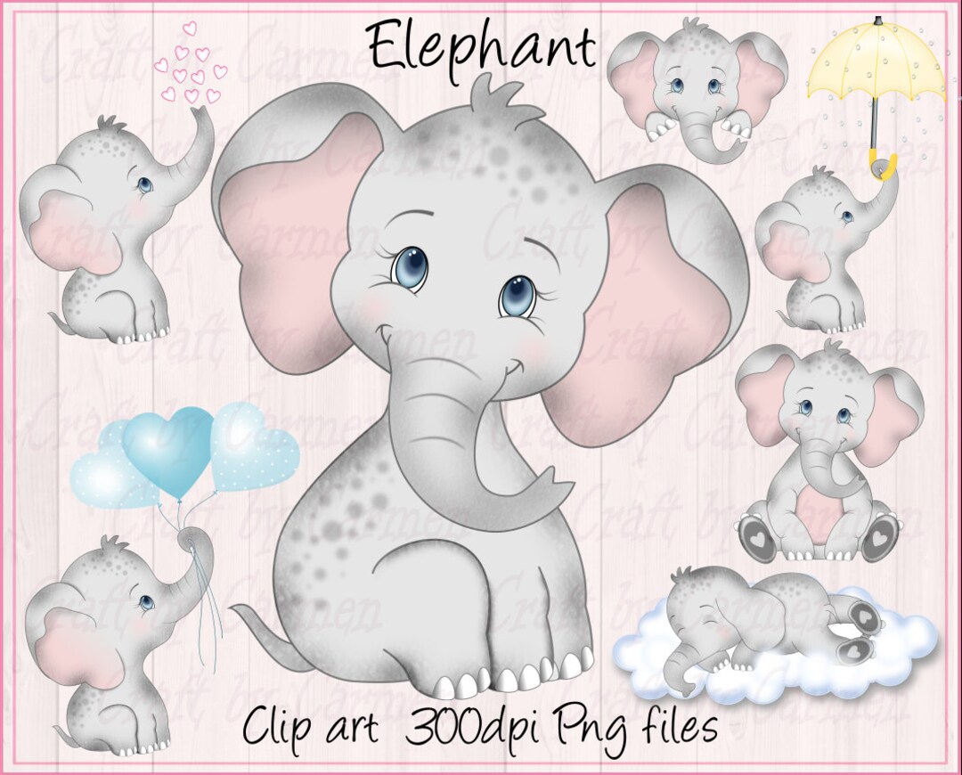 Cute Elephant Clip Art Baby Elephant Safari Graphic Design - Etsy
