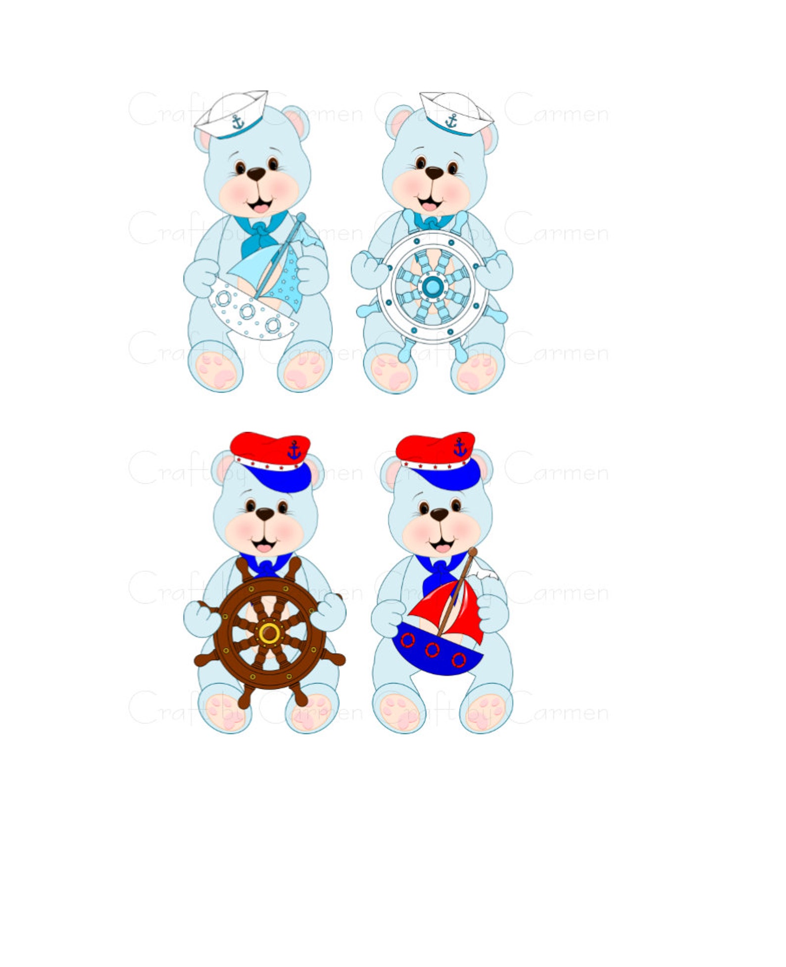 Sailor Teddy Bear Nautical Bear Clip Art Digital Art | Etsy