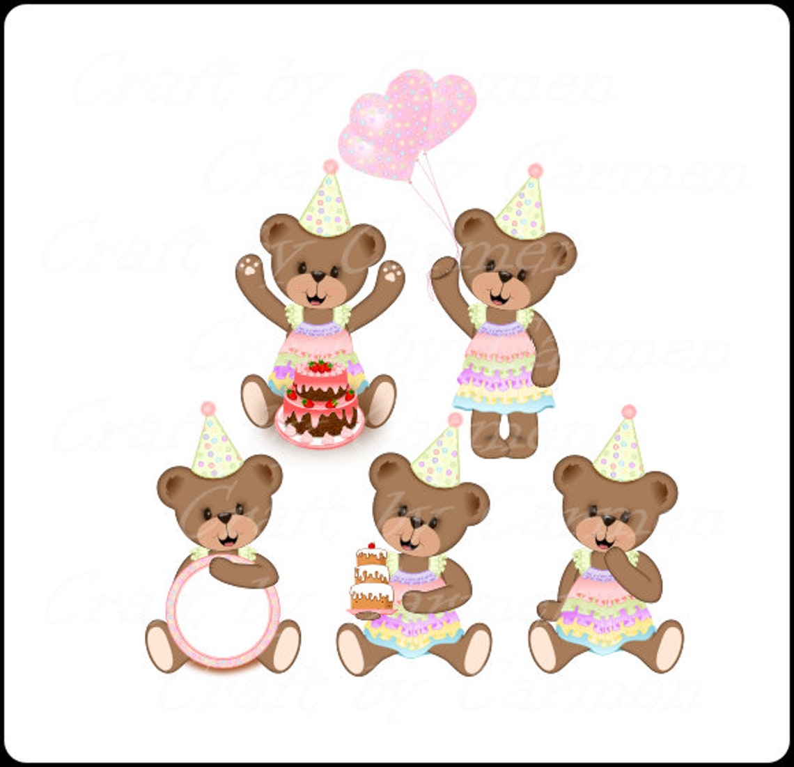 Birthday Teddy Bear Clip Art Cute Baby Bearsdigital Art - Etsy