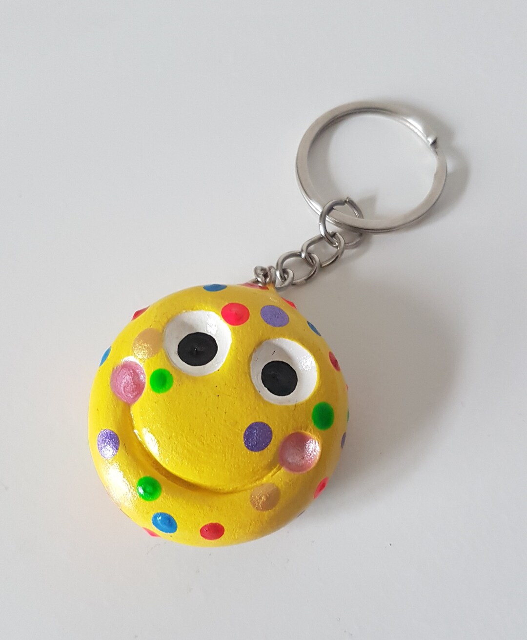 Smiling Face Keyring: Whimsical Clay Pocket Token, Yellow - Etsy