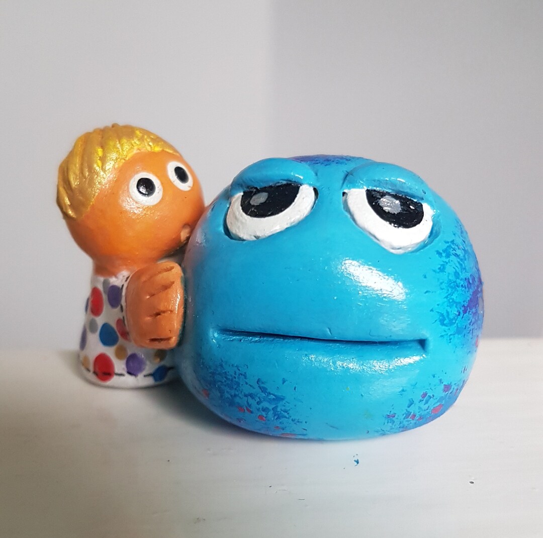 Grumpy Blue Worry Monster Whimsical Clay Worry Monster Calming ...