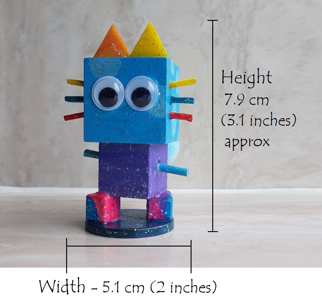 Rainbow Magic Blue Cat Whimsical Cute Wooden Kitty Cat - Etsy UK