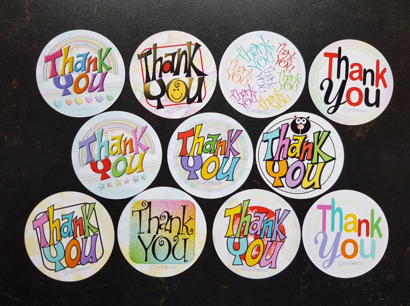 Thank You Round Flat Note Card or Sticker Set of 11 High | Etsy