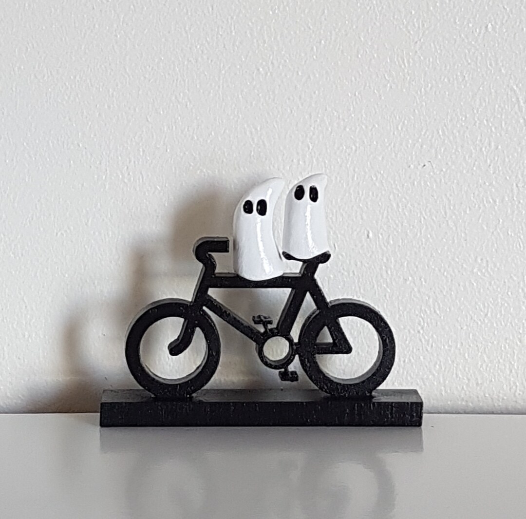 Art-boo-boo on a Bike - Clay Ghost Figurines on a Wood Bicycle ...