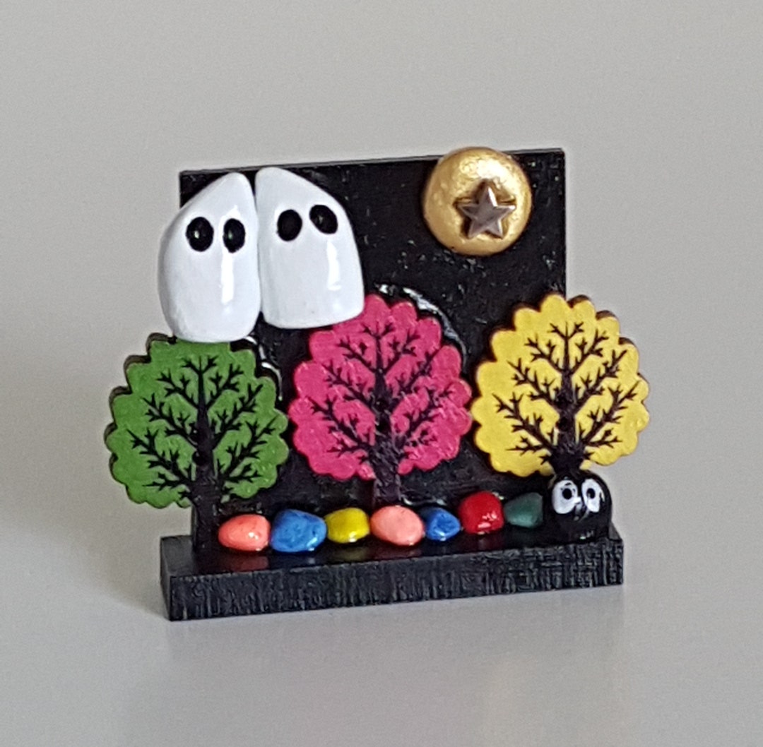 Art-boo-boo Spirits of Forest - Red Yellow Green Trees, Golden Moon ...