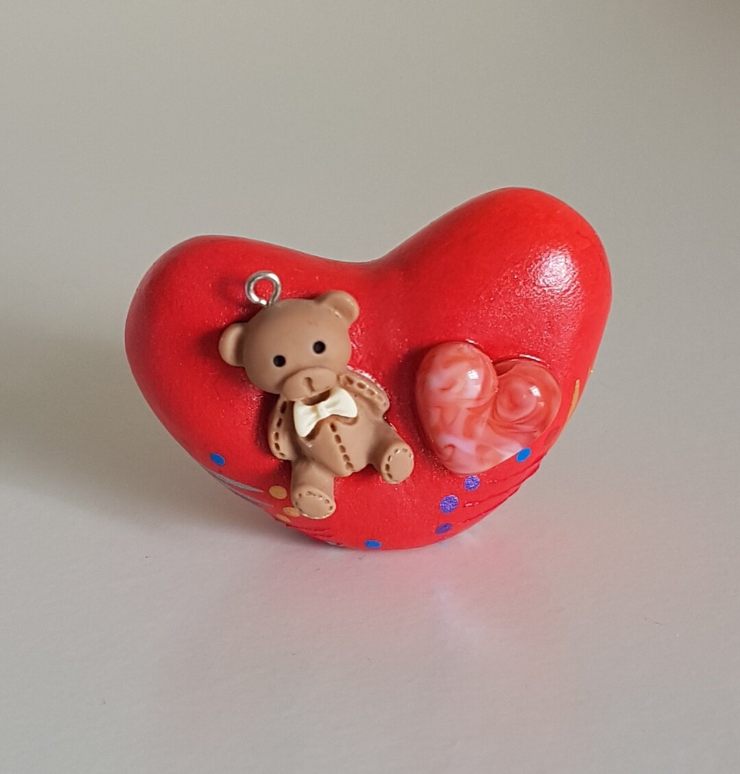 Boo Bear Heart Ornament - Chunky Red Heart With Whimsical Cute Bears ...