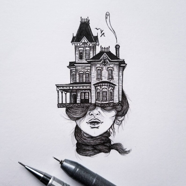 The Lady of the Haunted House Spooky Wall Art Print - Etsy