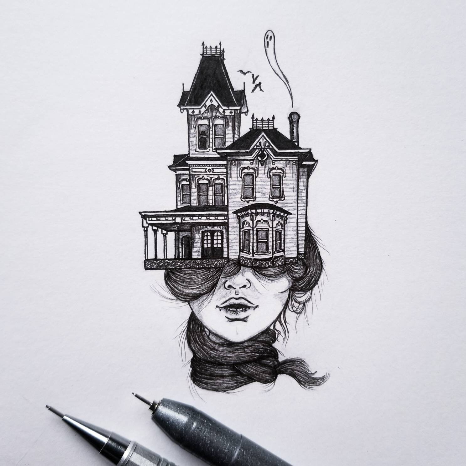 The Lady of the Haunted House Spooky Wall Art Print | Etsy