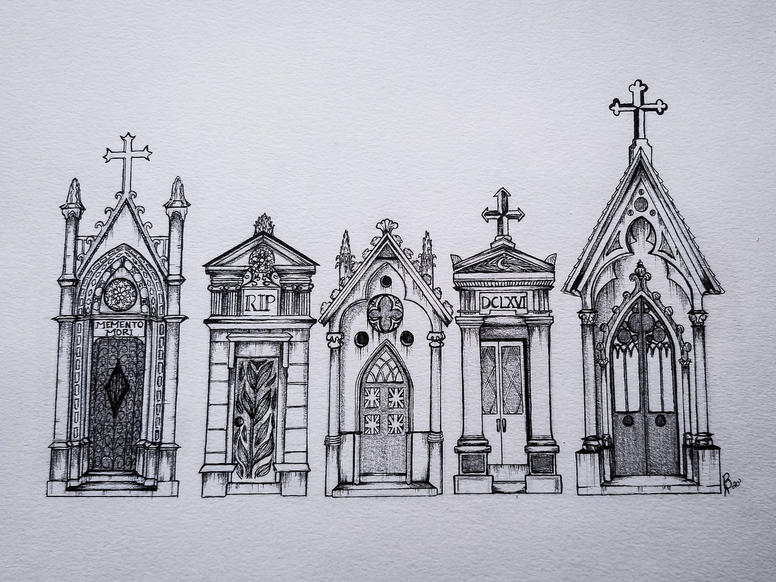 French Mausoleum Graves Halloween Wall Art Print - Etsy