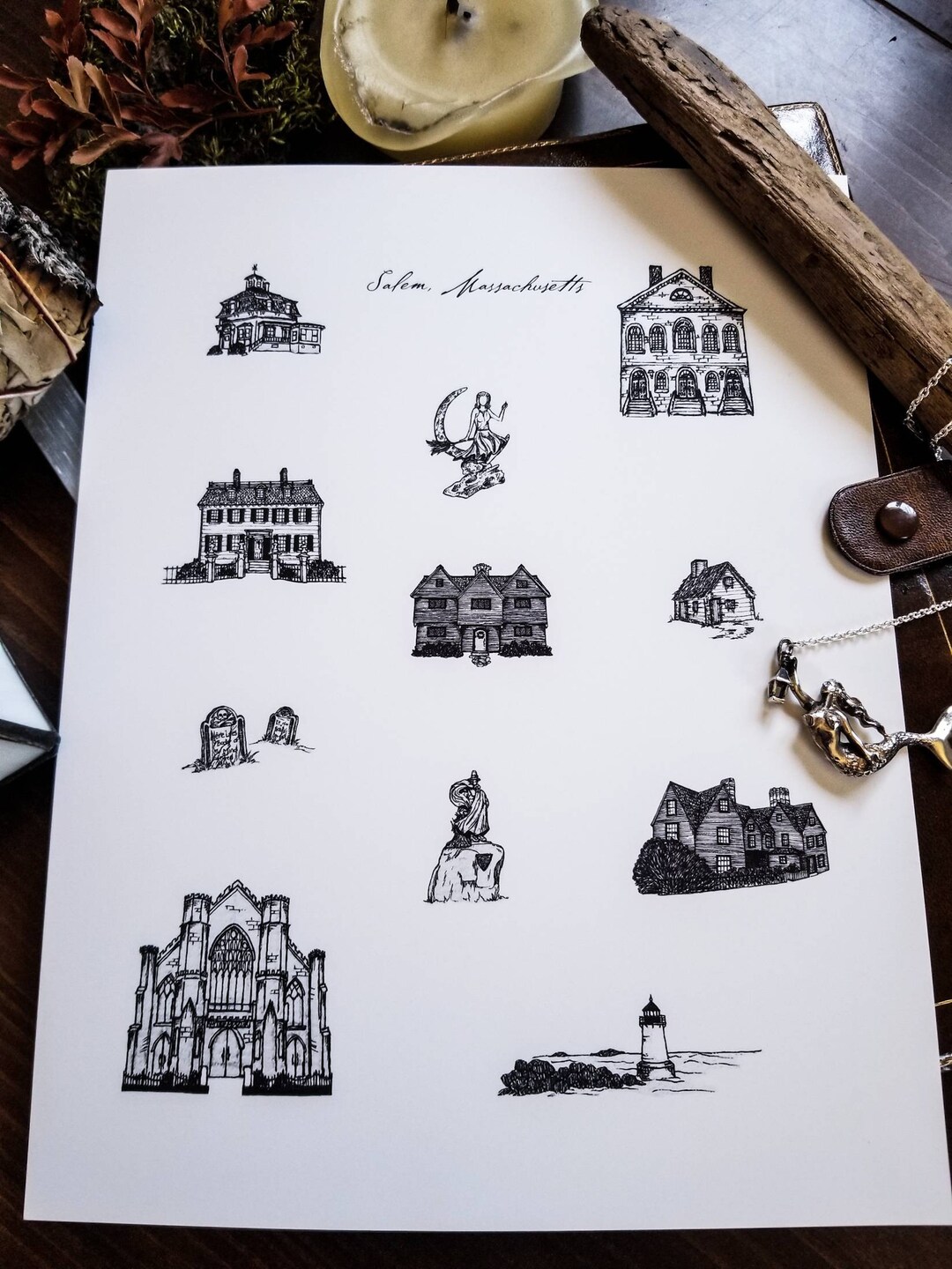 Salem Massachusetts Landmarks Witch City Wall Art Prints - Etsy