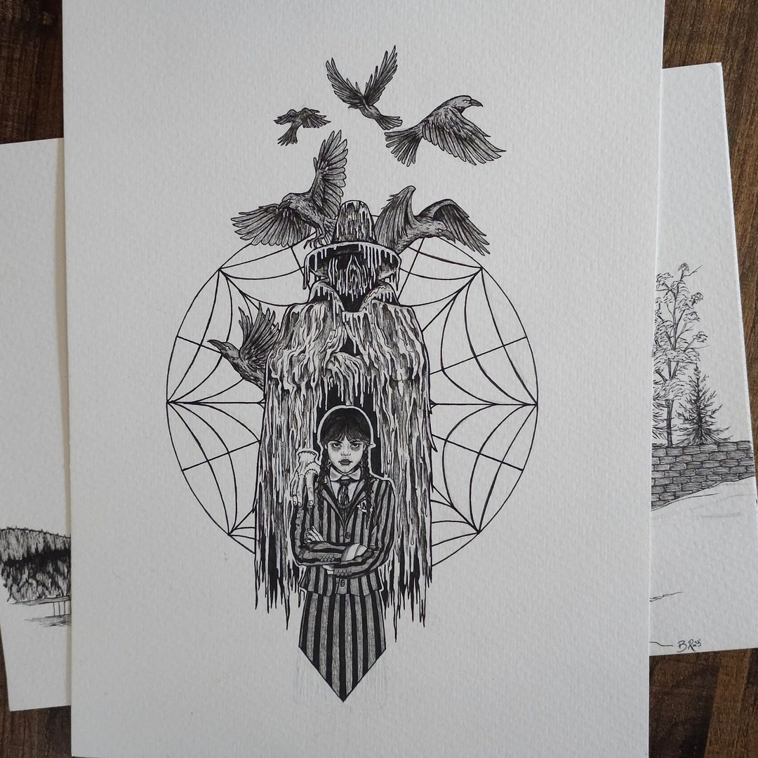 Wednesday Addams ORIGINAL Drawing Pen and Ink Art Fiction - Etsy