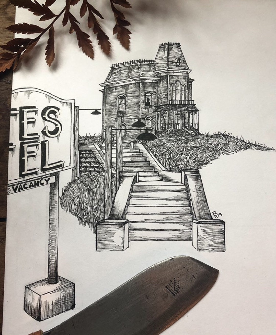 Bates Motel House- Horror Pen and Ink Drawing Wall Decor Fine Art Print ...