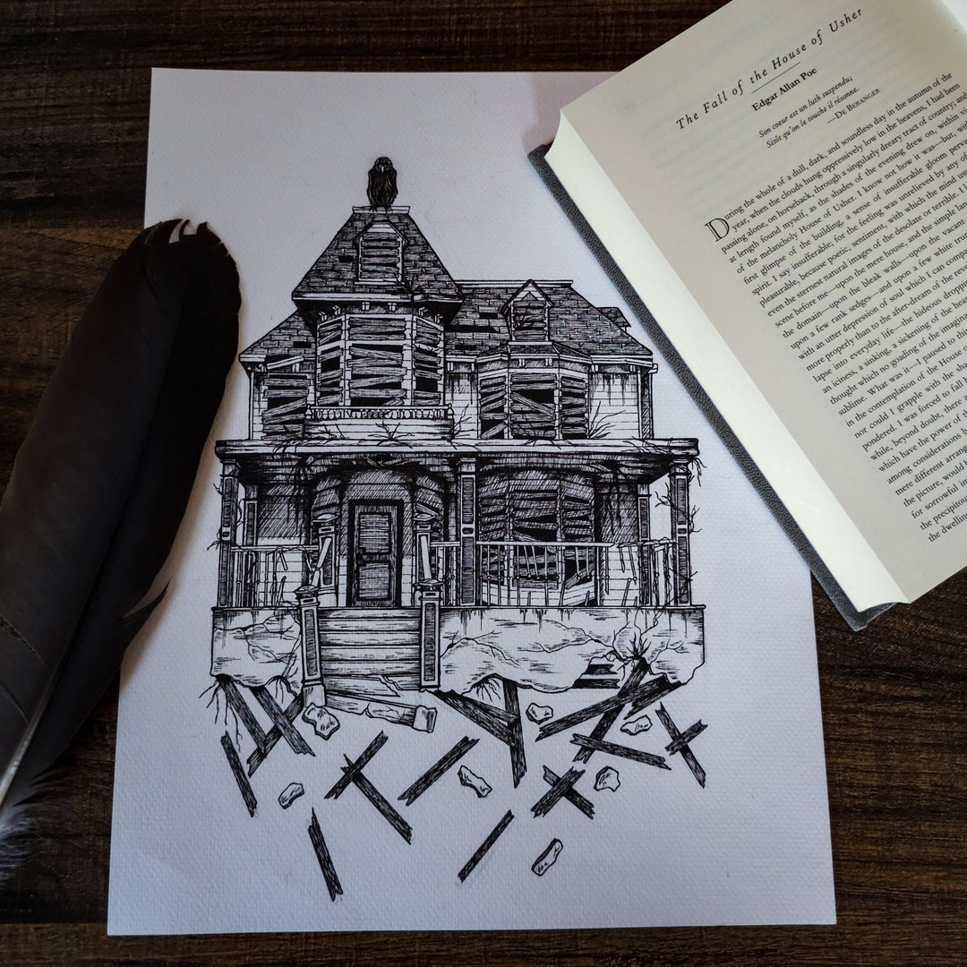 ORIGINAL House of Usher Drawing Pen and Ink Fiction Inspired Poe Gothic ...