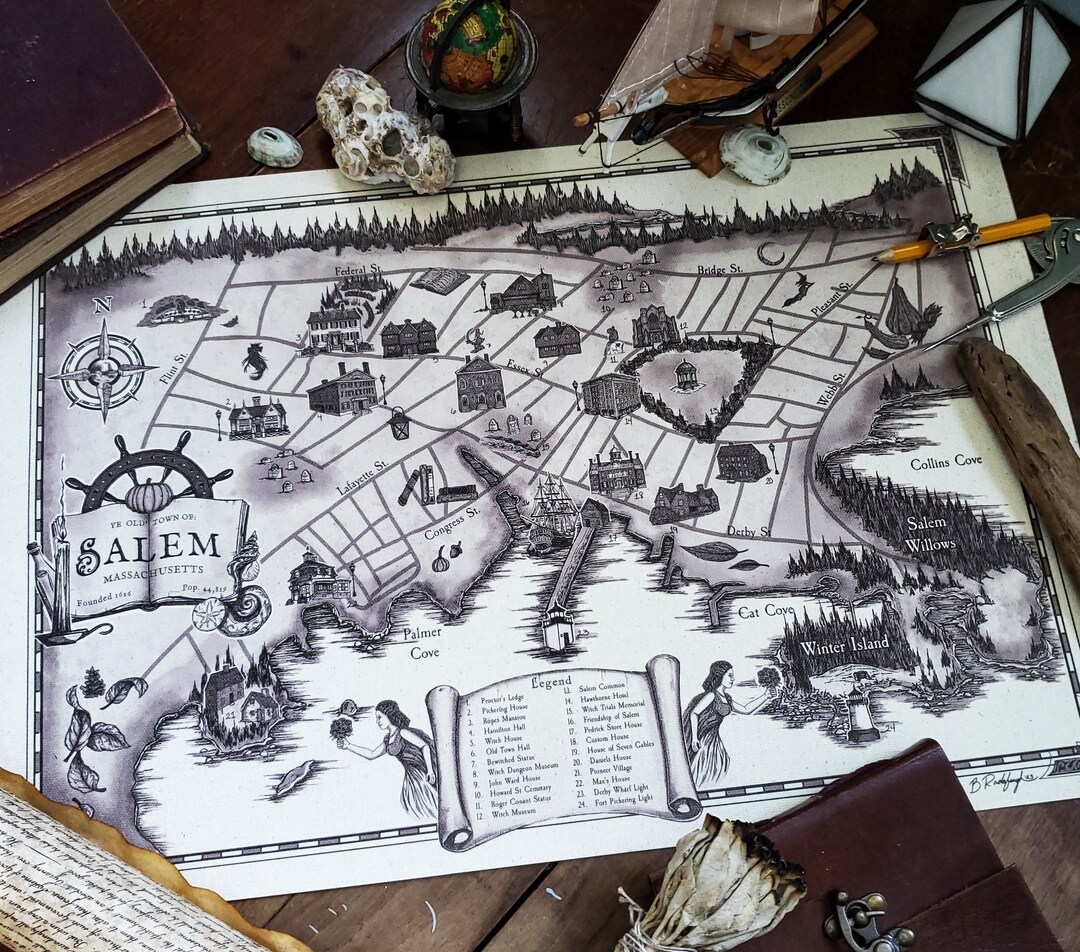 LIMITED EDITION Salem, Massachusetts Canvas Map Wall Art 13x19 Inch ...