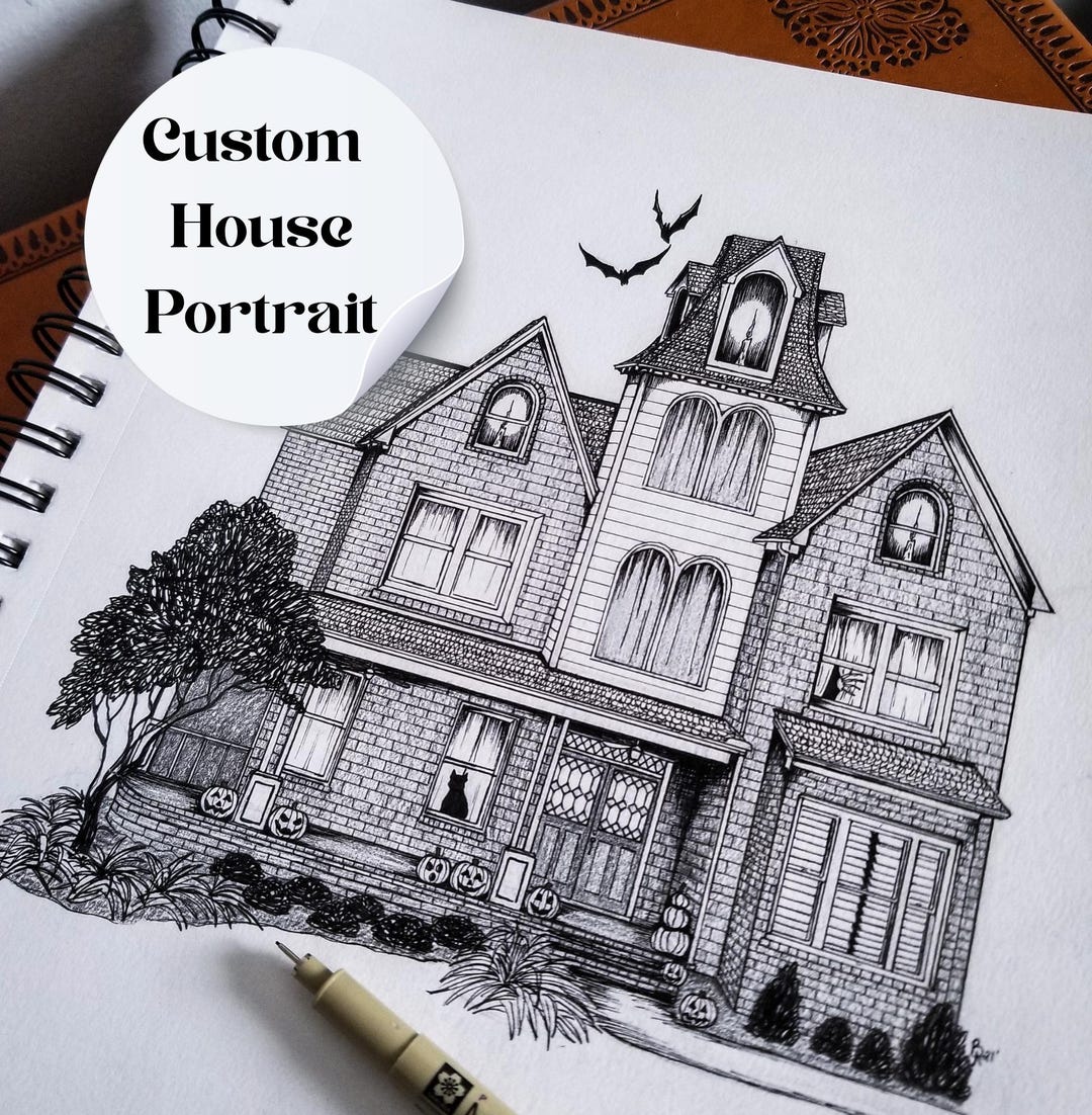 Custom Home Portrait Original Ink Drawing - Wall Art Unique Gift Idea ...