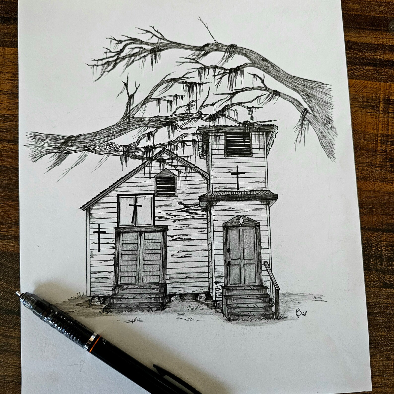 ORIGINAL Southern Gothic Church Drawing Pen and Ink Art, Fiction ...