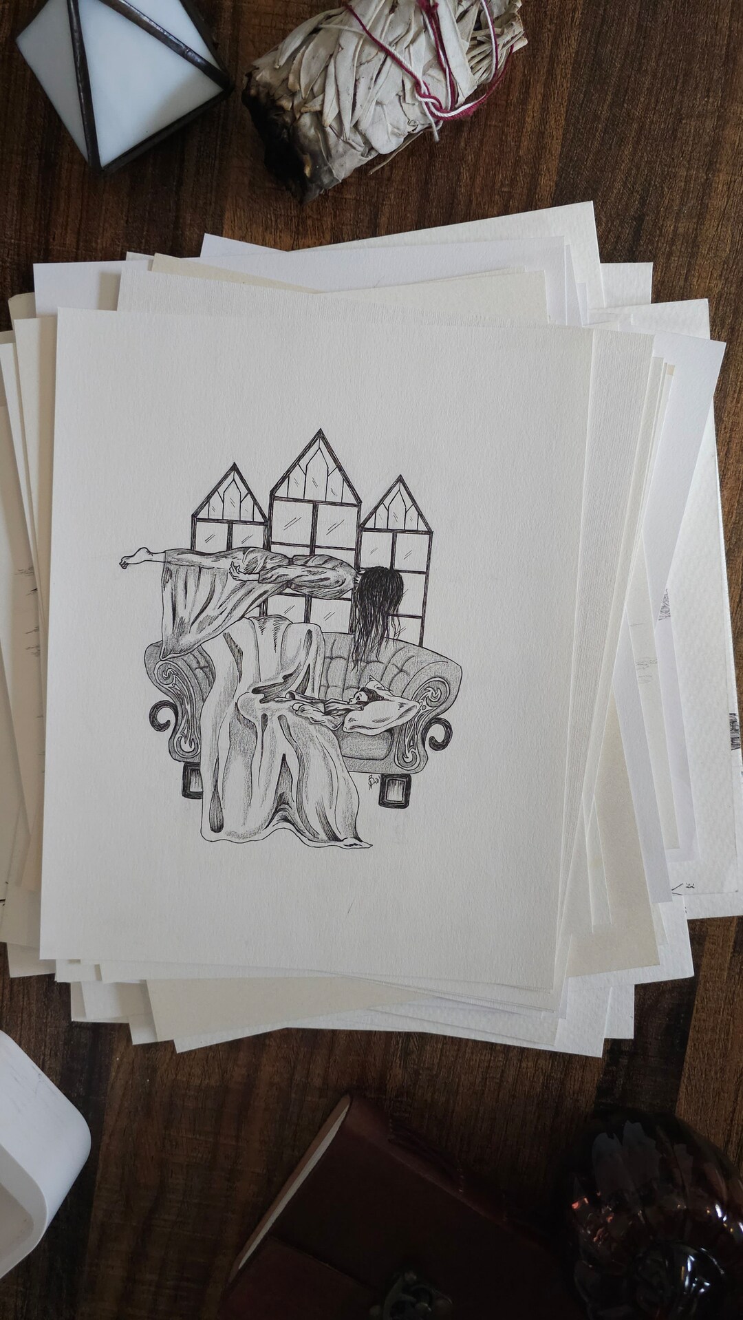 Nell and the Bent Neck Lady ORIGINAL Drawing Pen and Ink Fiction ...