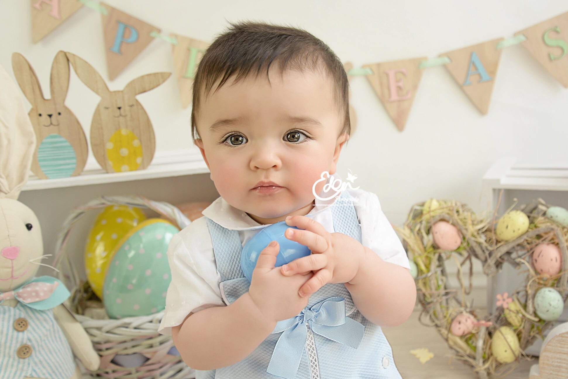 Easter Digital Backdrop. Happy Easter Bunting Garland Eggs & Bunny ...