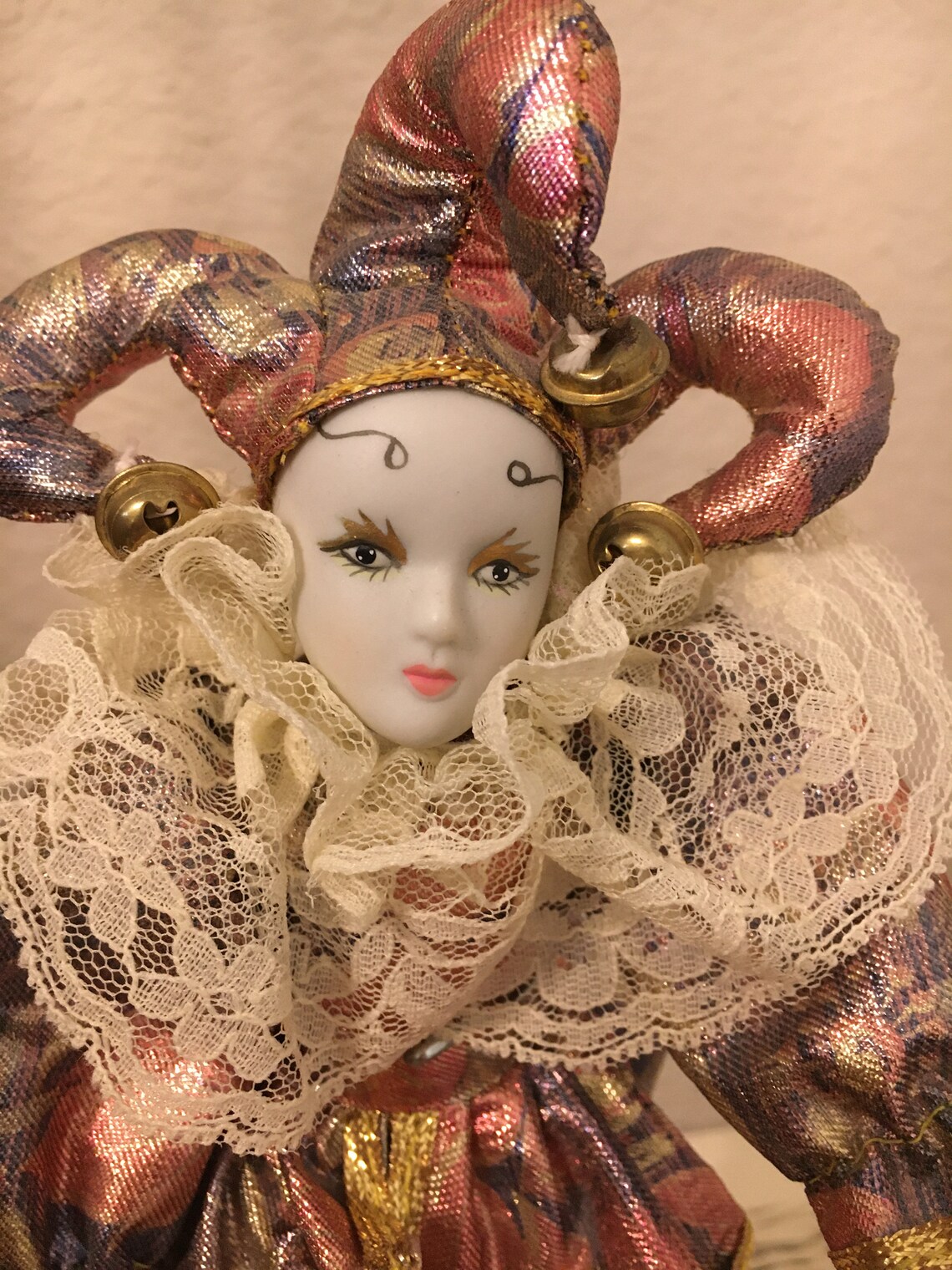 Vintage Small Jester doll in pink lame | Etsy