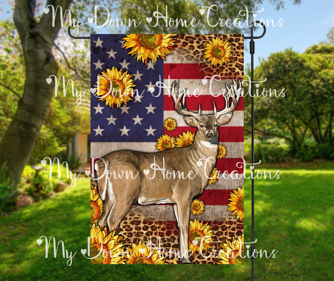 Garden Flag / Deer American Flag Sunflowers Design / Double Sided ...