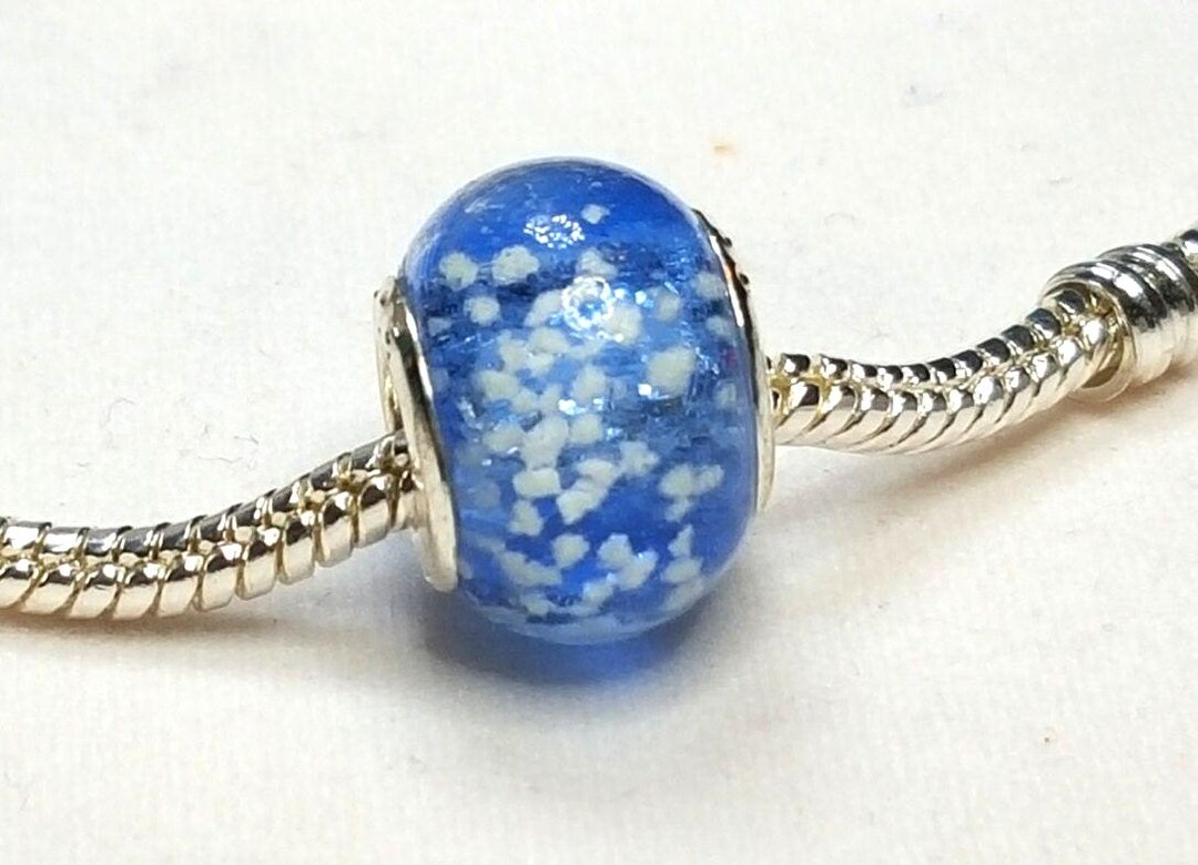 Blue Glass Bead, White Puff Design, Blue Murano Glass, European Glass ...