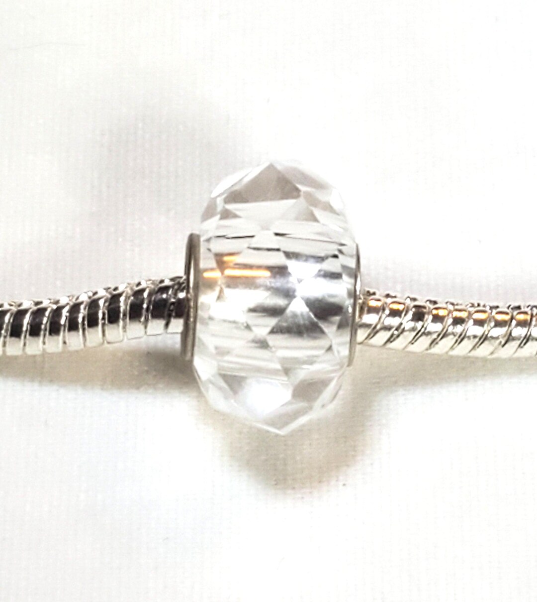 Clear Faceted Glass Bead, European Glass Bead, Murano Glass Bead, 925 ...