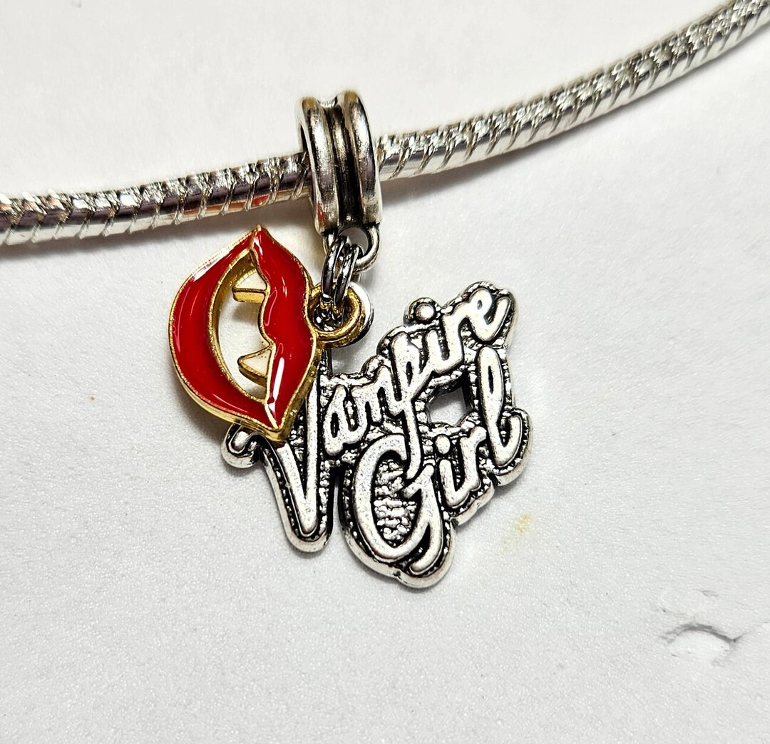 Vampire Girl Charm & Vampire Teeth Charm, Vampire Red Lips, White ...