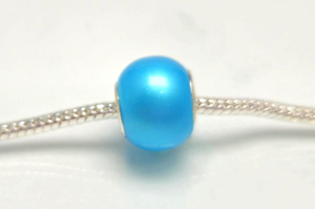 Bright Blue Glass Bead, Bright Blue Murano Glass Bead, Pearl Glass Bead ...