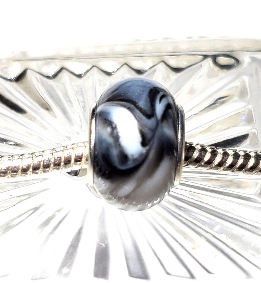 White, Black, and Gray Fimo Clay Bead, Black and Gray Swirl Design ...