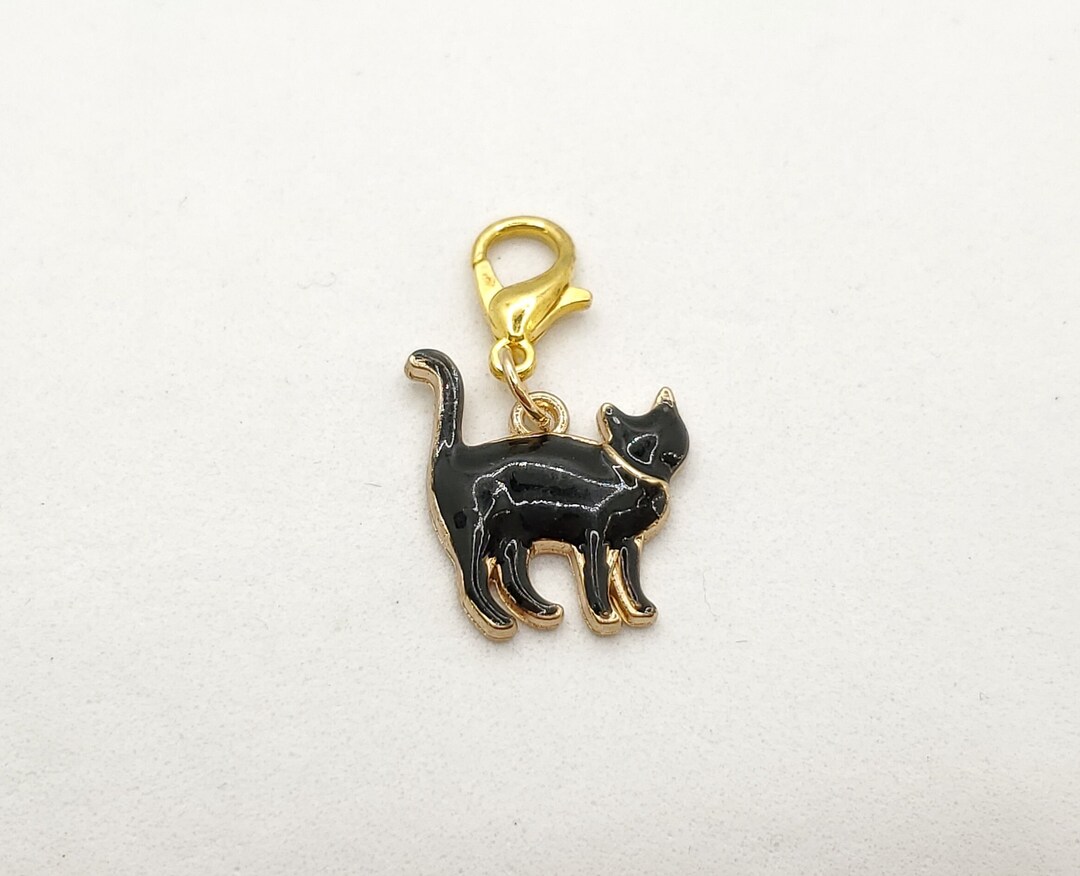 Enamel Black Cat Charm Kitten Charm Gold Tone Trim Lobster - Etsy ...