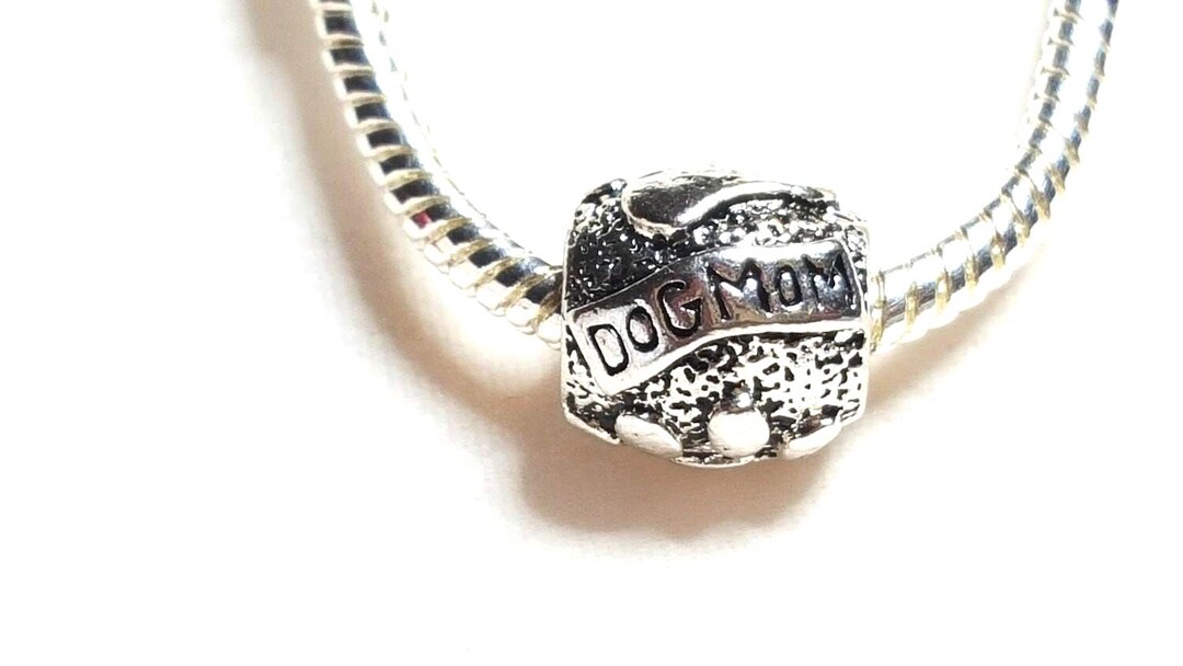 Dog Mom Charm Paw Print Barrel Shaped European Charm for Dog Lovers ...