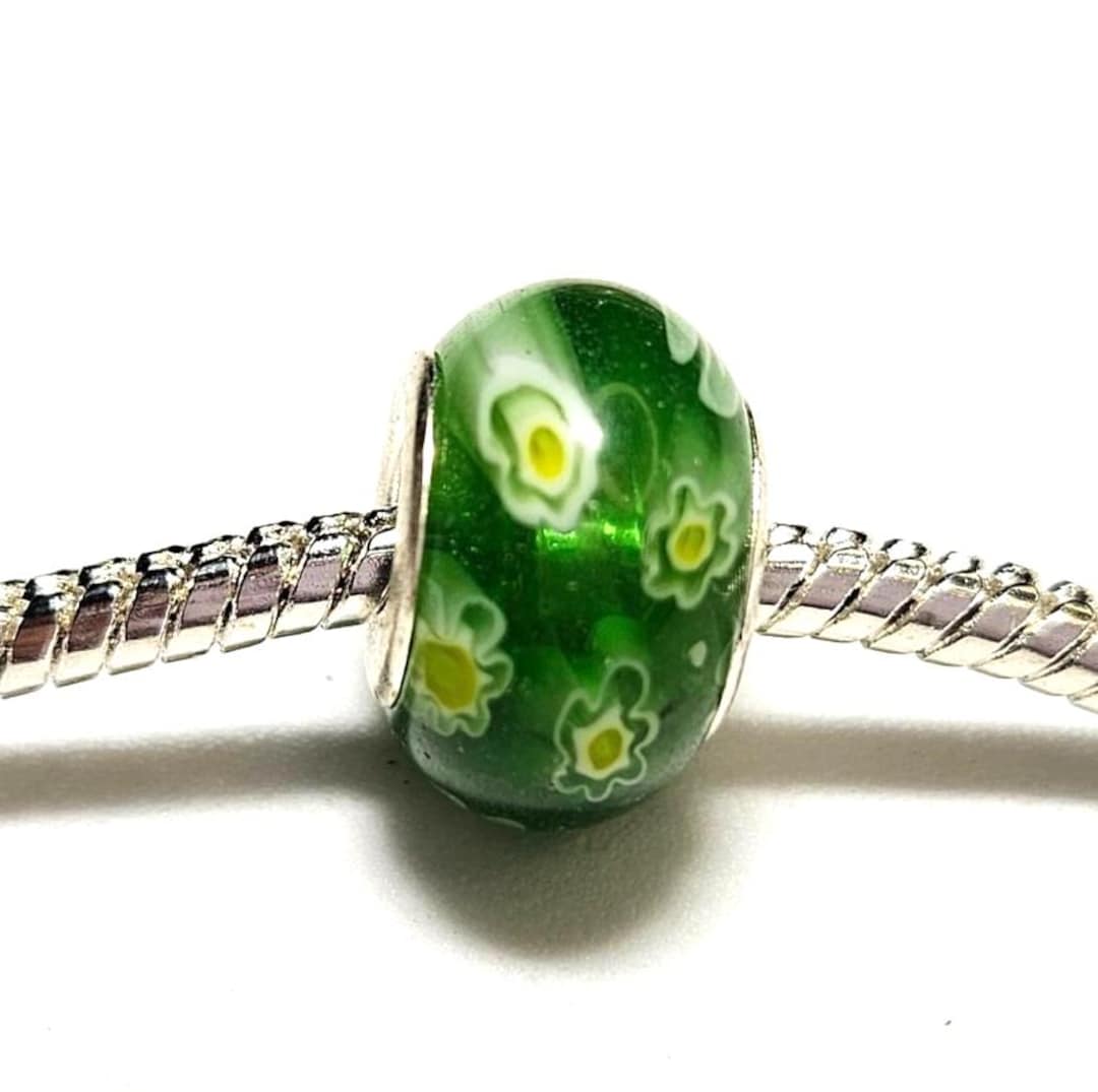 Green & Yellow Bead, Glass Bead, Millefiori Glass Bead, European Glass ...