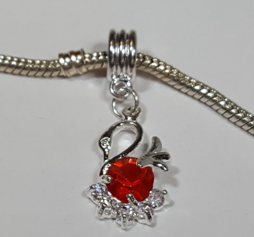 Swan Charm, Swan Princess Charm, Ruby Red Body, Clear Zircon Crystal ...