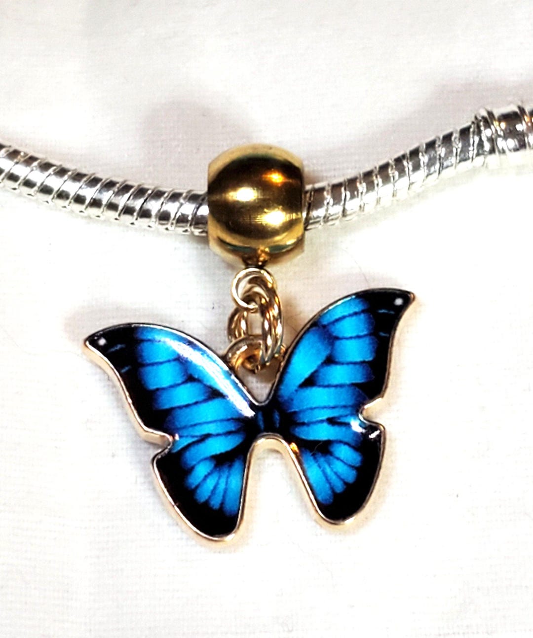 Blue Butterfly Charm, Dangle Charm, Detailed Blue & Black Butterfly ...