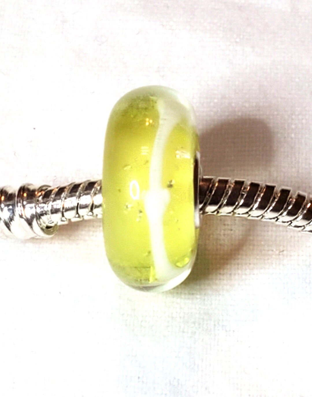 Lime Green Glass Bead, White Stripe Design, Murano Glass Bead, European ...