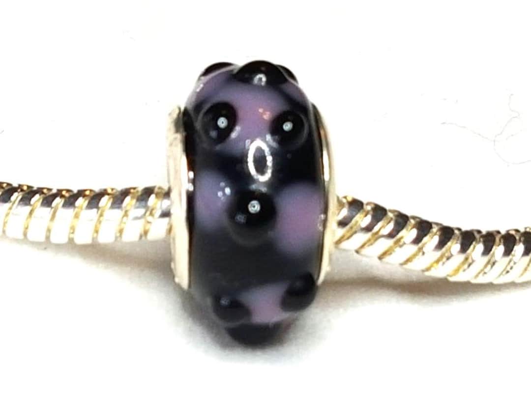 Black Glass Bead, Purple Textured Design, European Glass Bead, Murano ...
