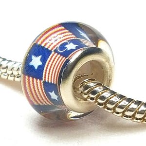 USA Flag Bead, European Resin Bead, Flags Around Entire Bead, Red White ...
