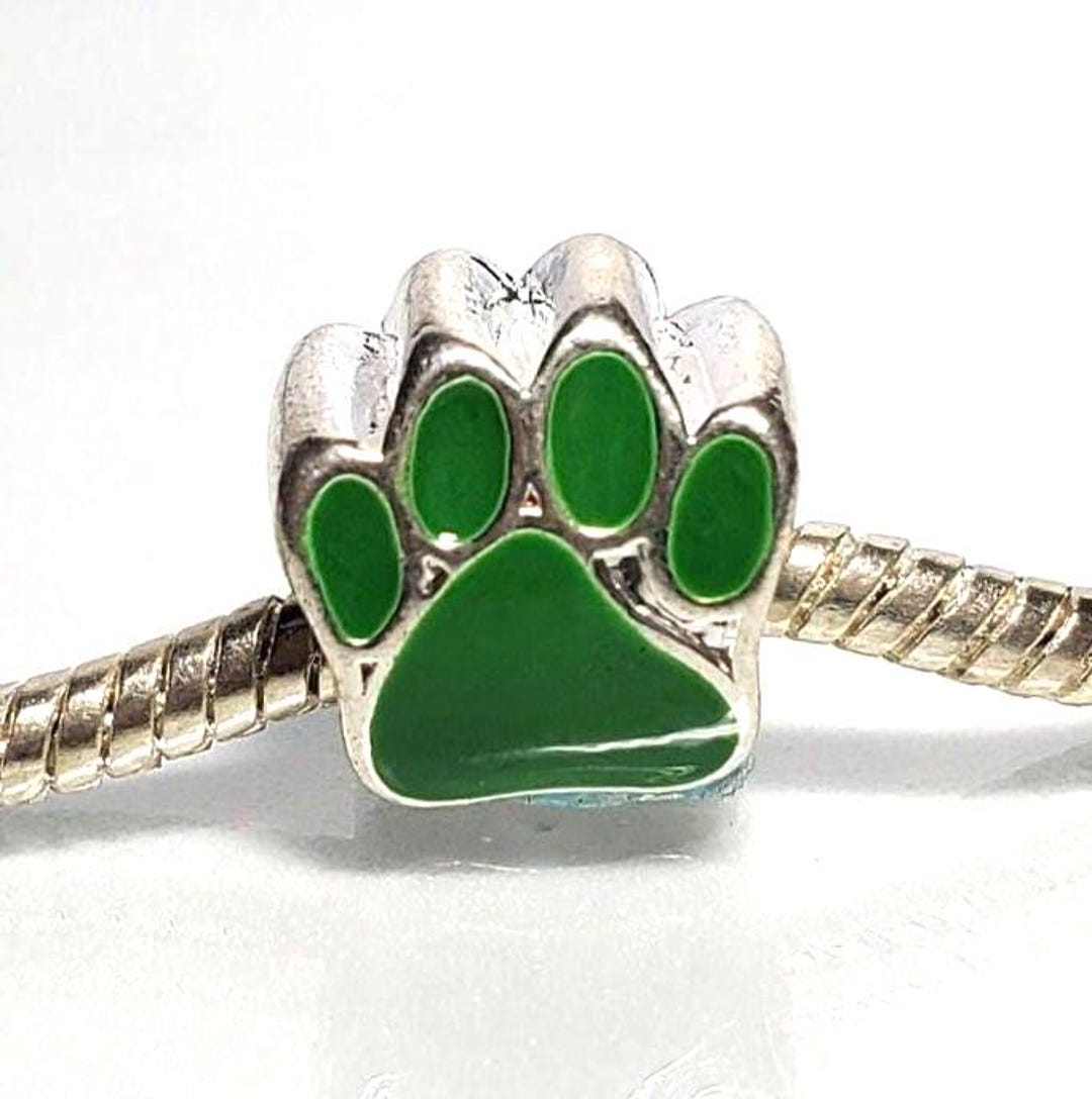 Dog Paw Charm, Cat Paw Charm, Paw Print Charm, Spacer-green Enamel-cute ...